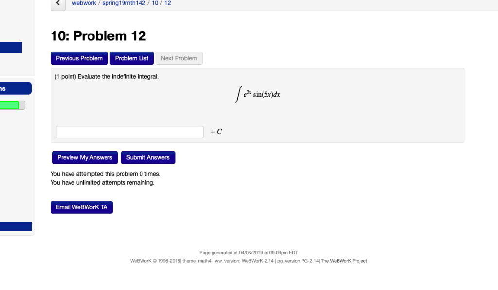 Solved webwork/spring19mth 142/10/12 10: Problem 12 Previous | Chegg.com Solved webwork/spring19mth 142/10/12 10: Problem 12 Previous | Chegg.com