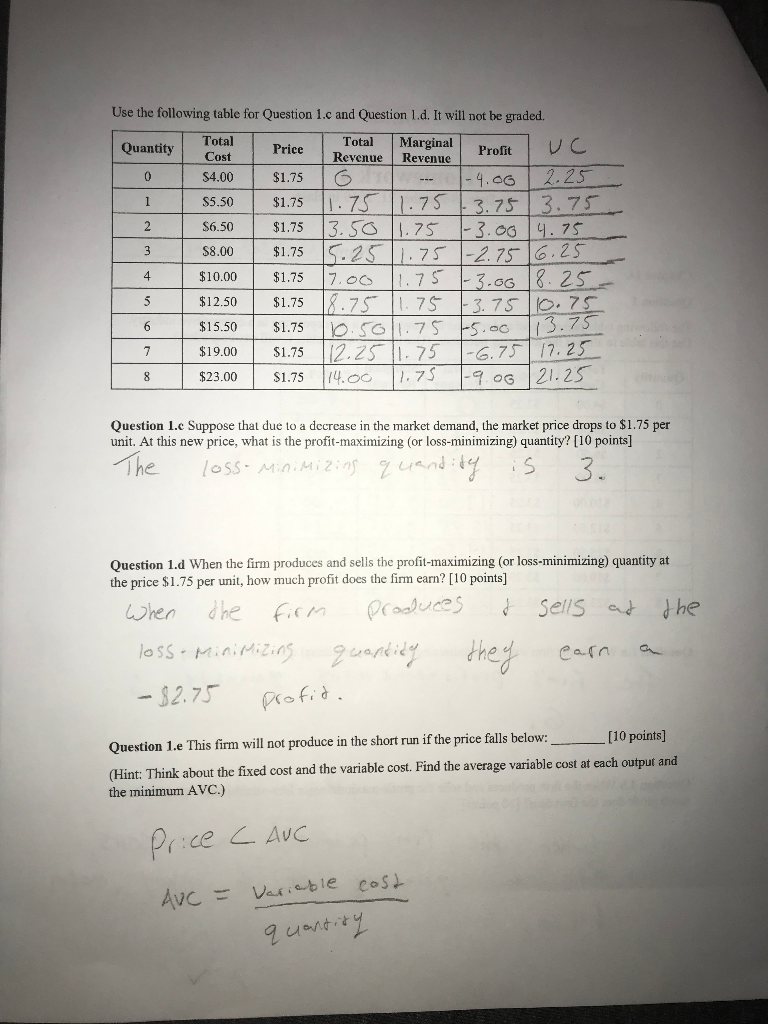 Solved Use the following table for Question 1.c and Question | Chegg.com