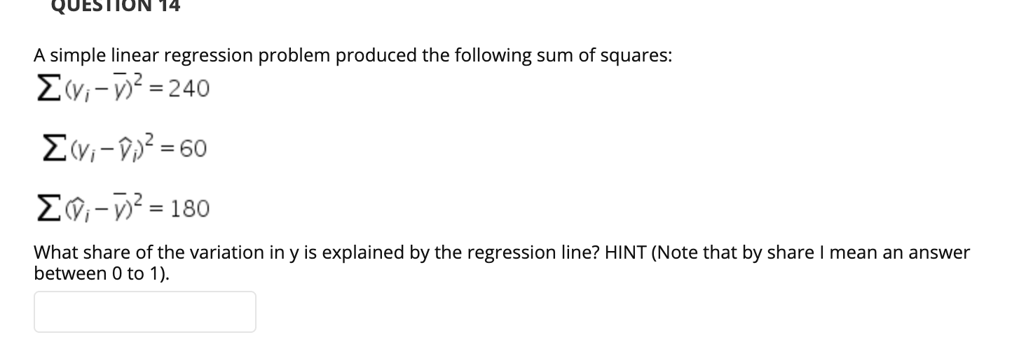 Solved QUESTION 14 A simple linear regression problem | Chegg.com