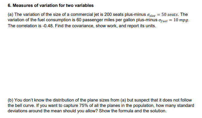 Solved 6. Measures of variation for two variables (a) The | Chegg.com