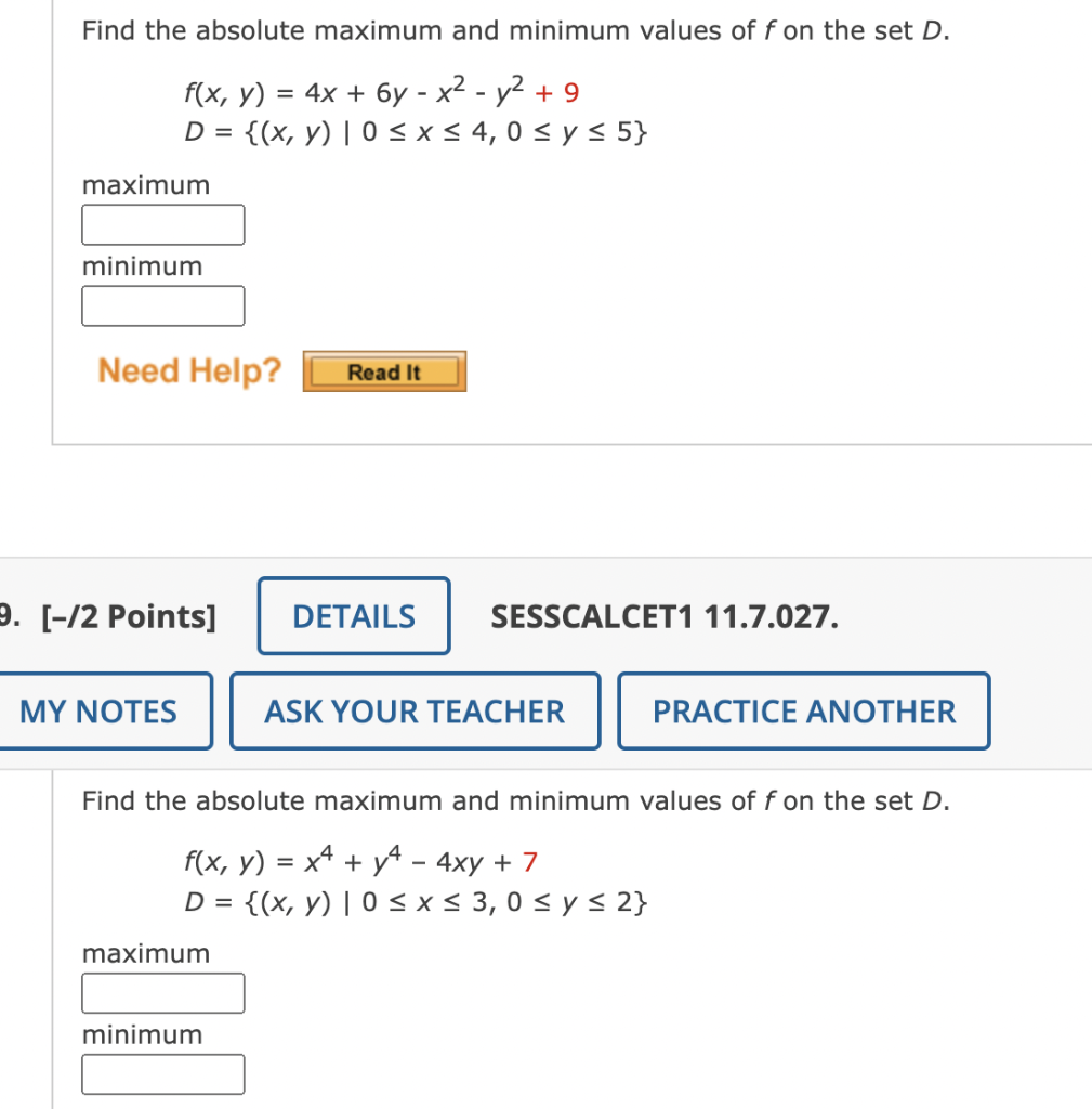Solved Find the absolute maximum and minimum values of fon | Chegg.com
