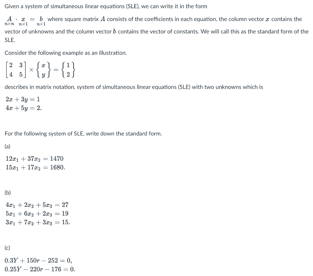Solved Given a system of simultaneous linear equations | Chegg.com