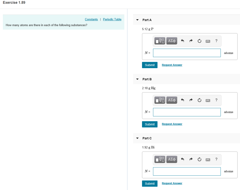 Solved Exercise 1.89 Constants I Periodic Table PartA How | Chegg.com