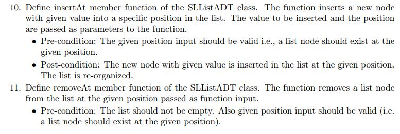 Solved 10. Define insertAt member function of the SLListADT | Chegg.com