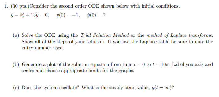 Solved 1. (30 pts.)Consider the second order ODE shown below | Chegg.com