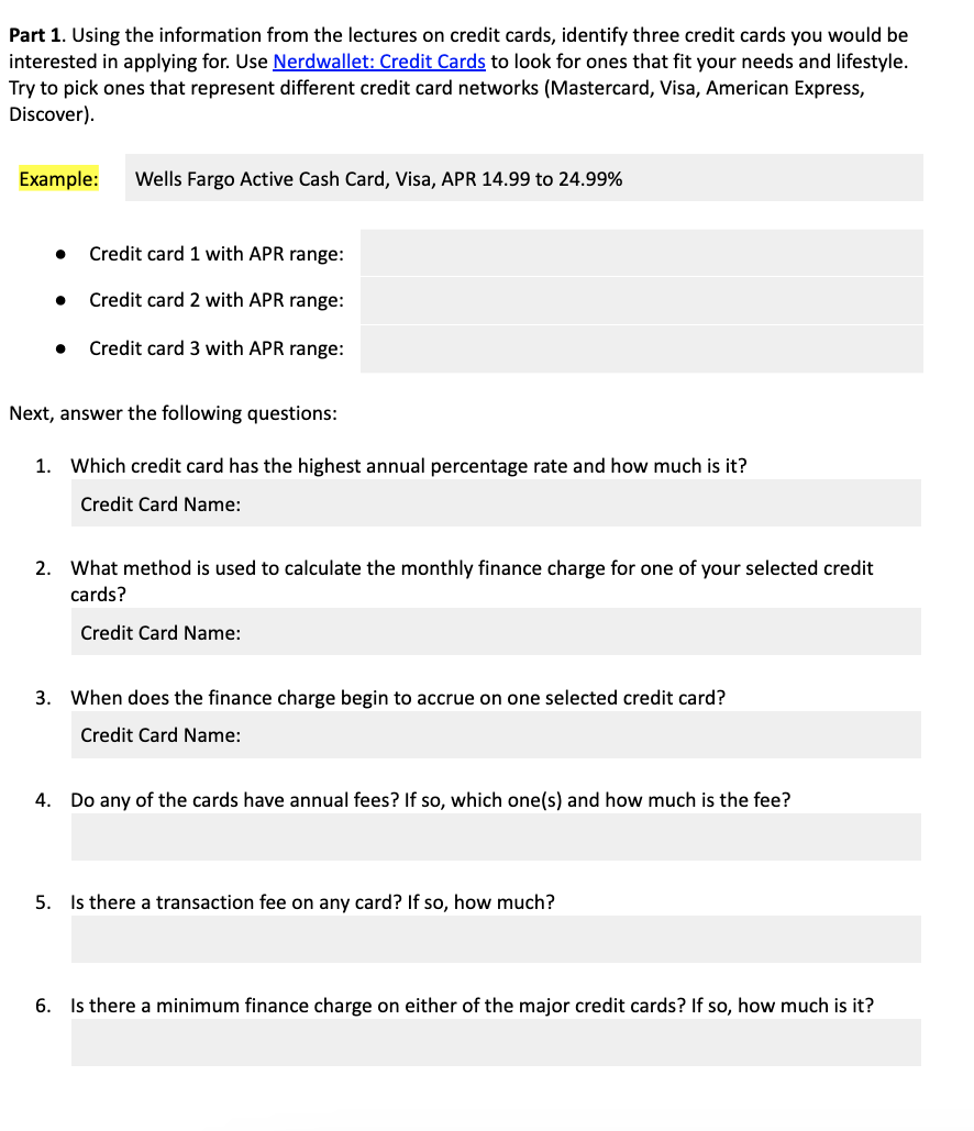Part 1. Using the information from the lectures on | Chegg.com