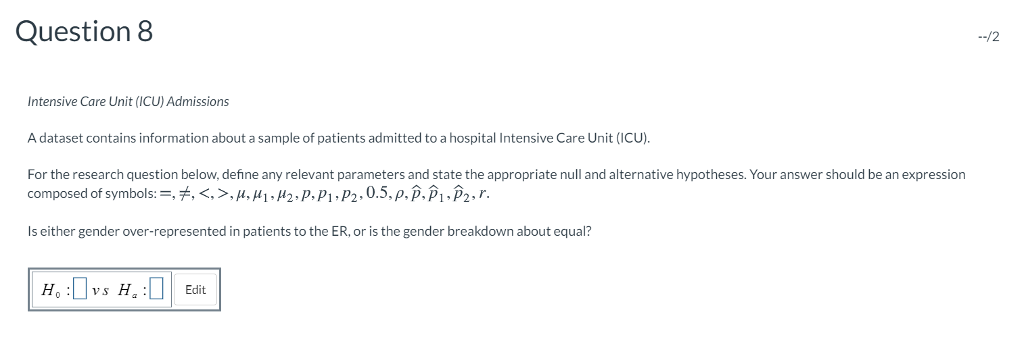 Solved Question 8 /2 Intensive Care Unit (ICU) Admissions A | Chegg.com