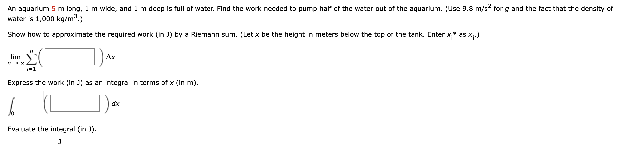 Solved An ﻿aquarium 5 m ﻿long, 1 m ﻿wide, and 1 m ﻿deep is | Chegg.com