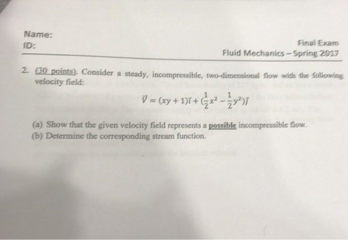 Solved Consider a steady, incompressible, two-dimensional | Chegg.com