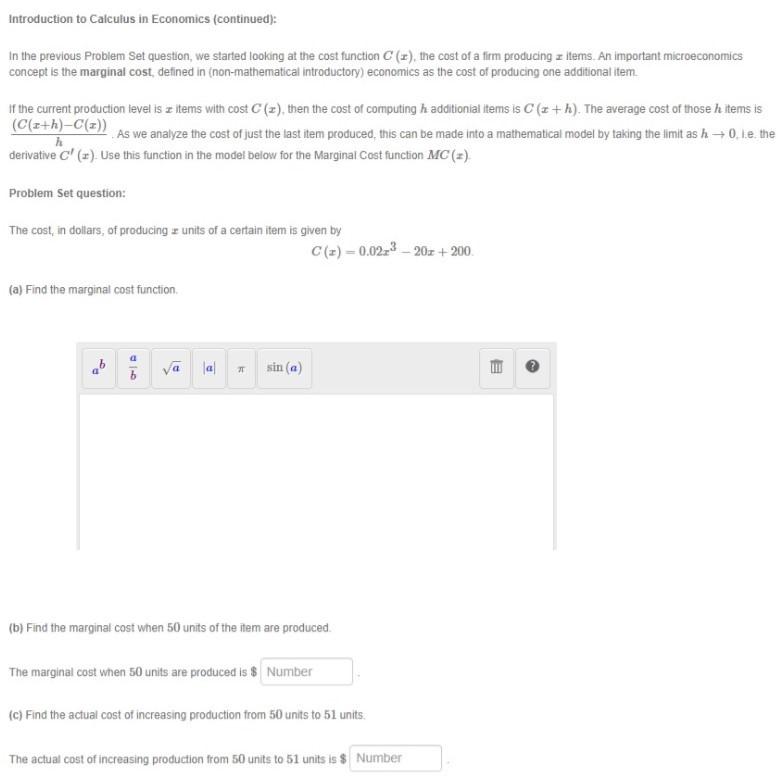 Introduction to Calculus in Economics (continued): In | Chegg.com
