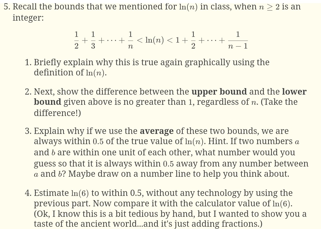 Solved Recall the bounds that we mentioned for ln(n) in | Chegg.com