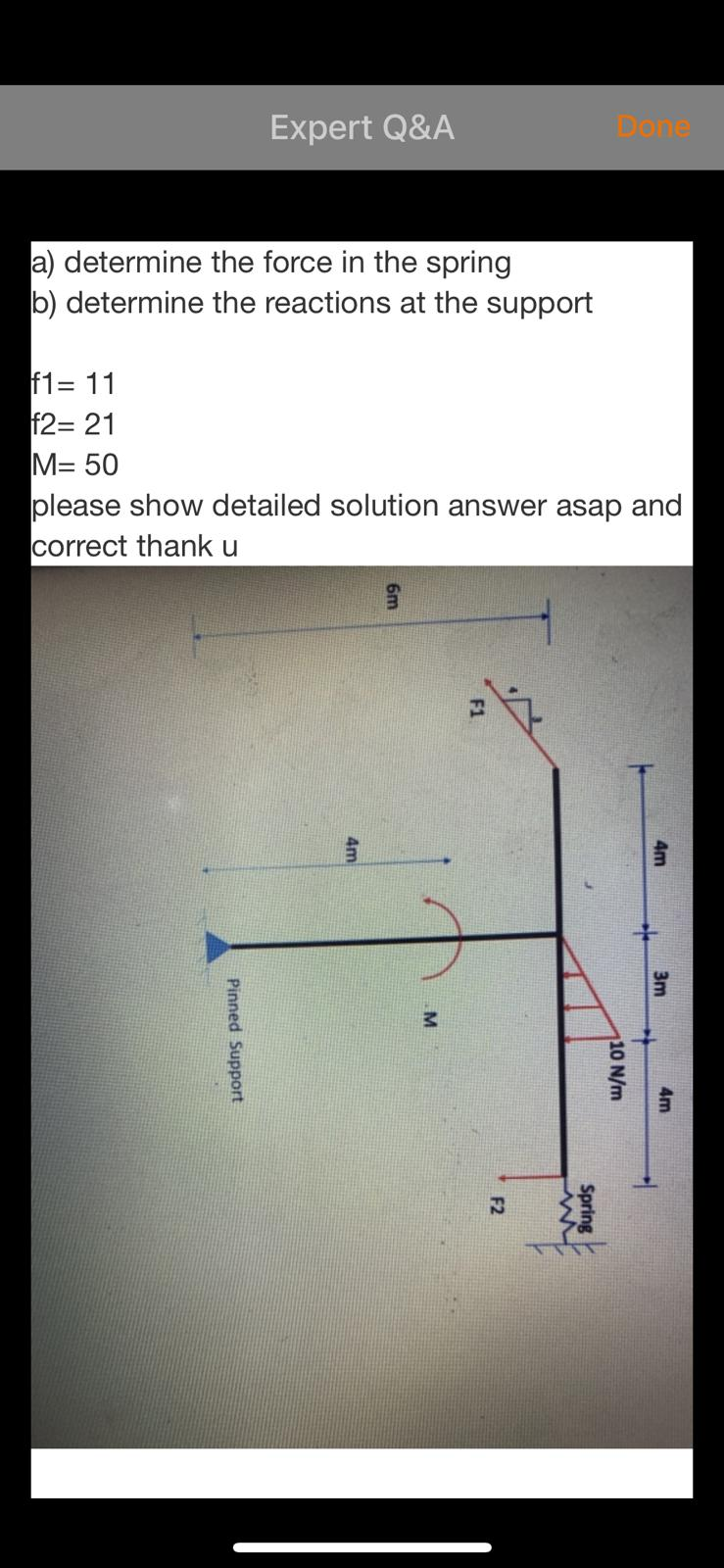 Solved Expert Q&A Done a) determine the force in the spring | Chegg.com
