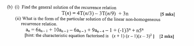 Solved (i) Find the general solution of the recurrence | Chegg.com