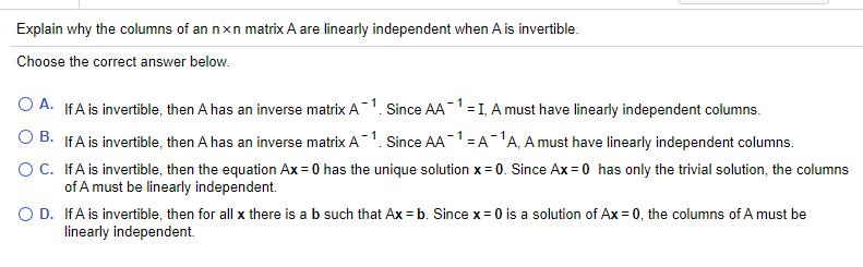 Solved Explain why the columns of an nxn matrix A are | Chegg.com