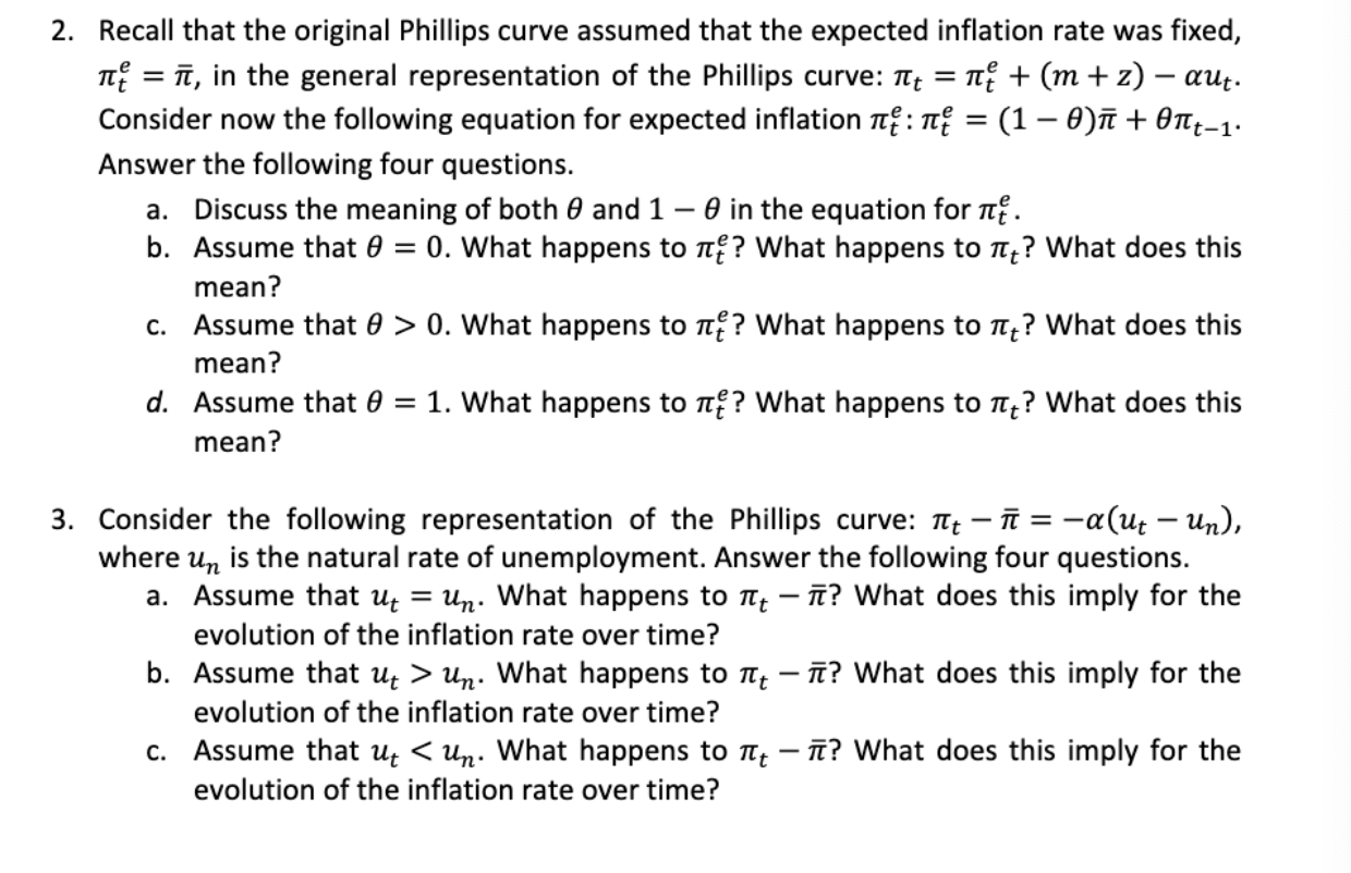 Solved 2. Recall that the original Phillips curve assumed | Chegg.com