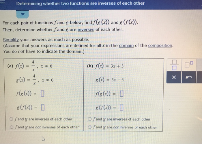 Solved Determining Whether Two Functions Are Inverses Of