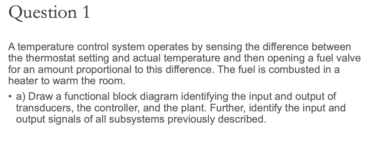 Solved A temperature control system operates by sensing the | Chegg.com
