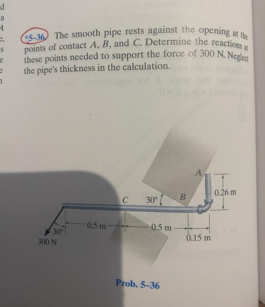 Solved *5-36. The smooth pipe rests against the opening at | Chegg.com