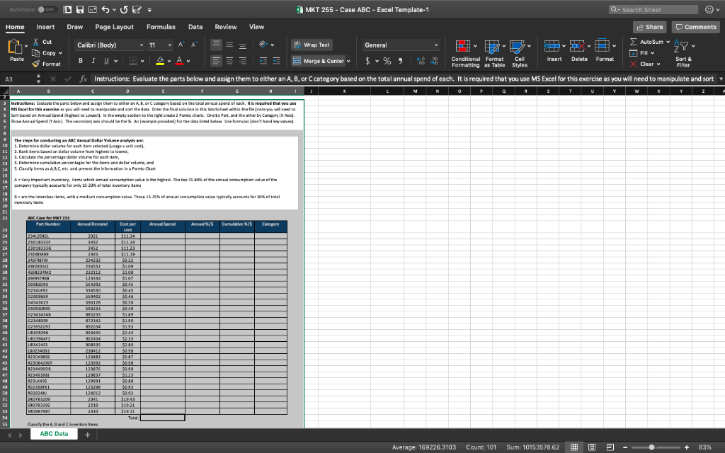 MKT 255-Case ABC- Excel Template-1 Home Insert Draw | Chegg.com
