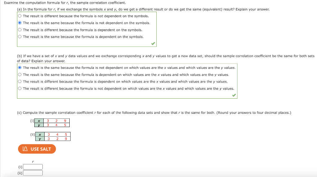 Solved (c) Compute the sample correlation coefficient r for | Chegg.com
