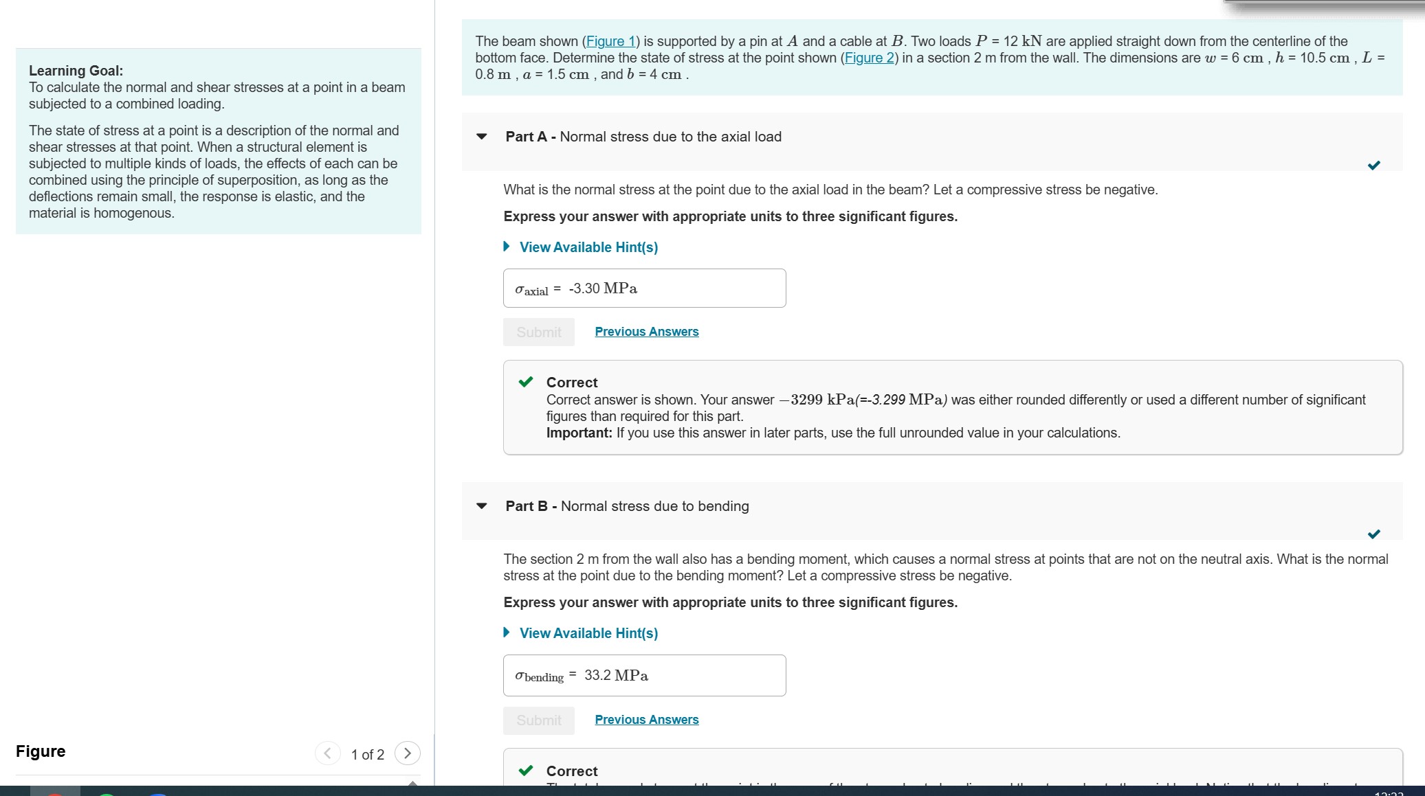 Learning Goal: To calculate the normal and shear | Chegg.com