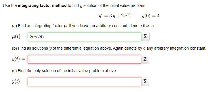 Solved Use the integrating factor method to find y solution | Chegg.com
