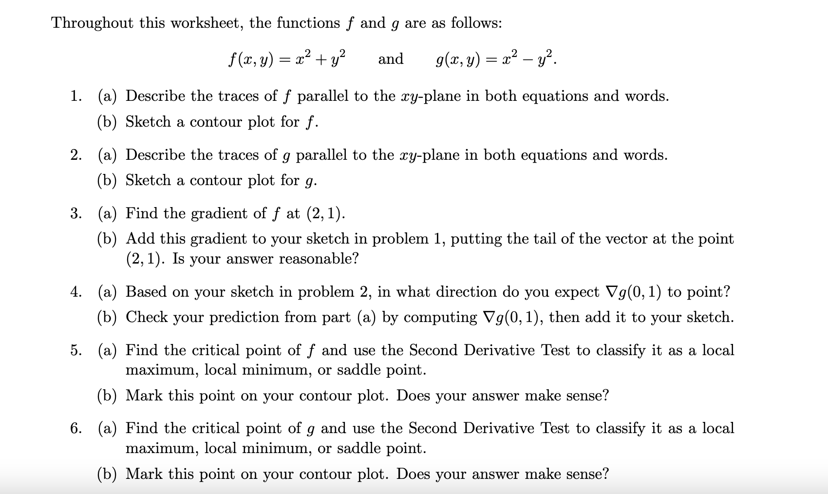 Solved Throughout this worksheet, the functions f and g are | Chegg.com