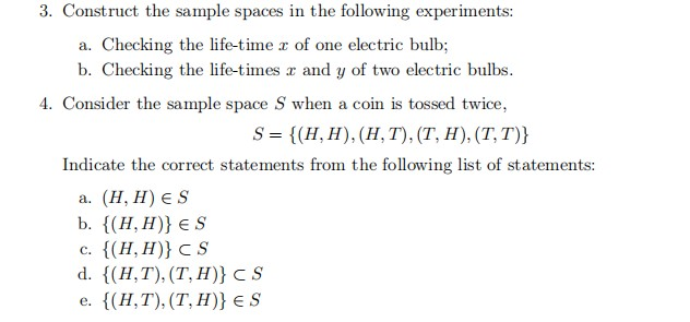 Solved 3. Construct the sample spaces in the following | Chegg.com