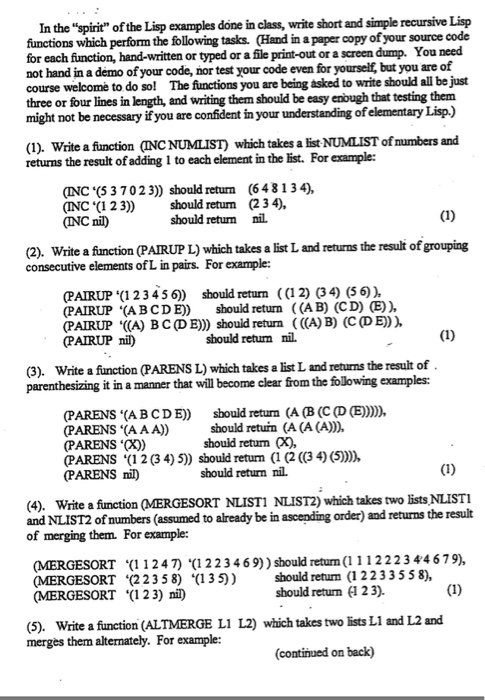 Solved In The Spirit Of The Lisp Examples Done In Class 