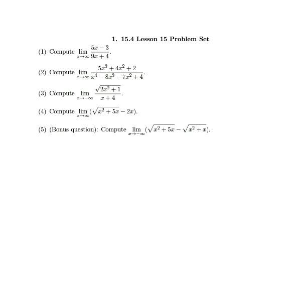 Solved 1. 15.4 Lesson 15 Problem Set 52 -3 (1) Compute limba | Chegg.com