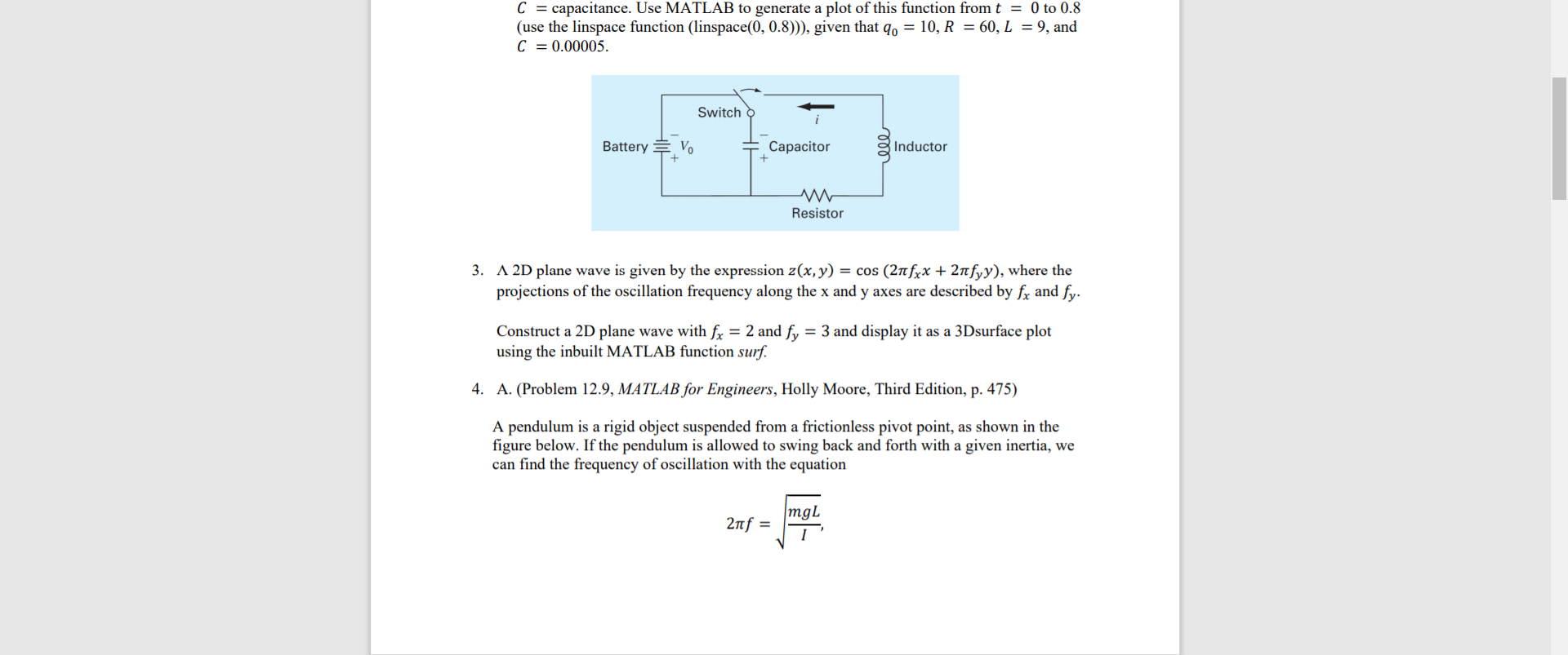 Resistor 3. A 2D plane wave is given by the | Chegg.com