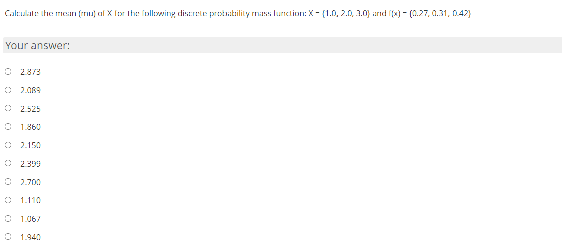 Solved Calculate the mean (mu) of X for the following | Chegg.com