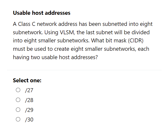 Solved Usable host addresses A Class C network address has | Chegg.com