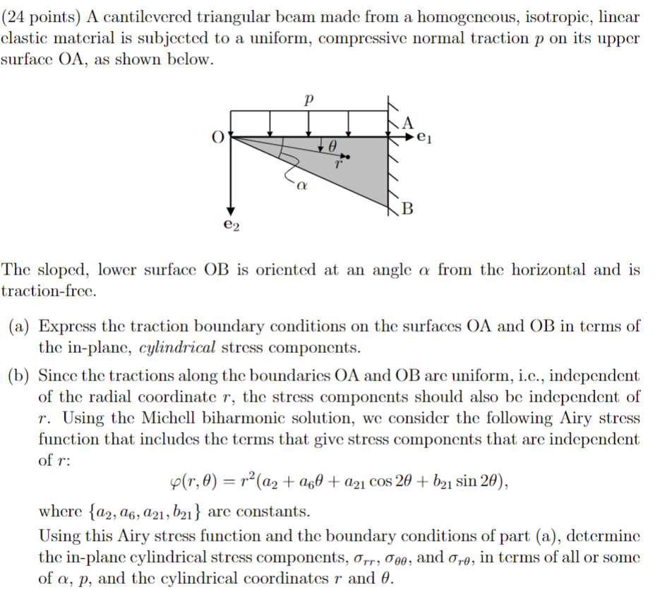 24 points) A cantilevered triangular beam made from a | Chegg.com
