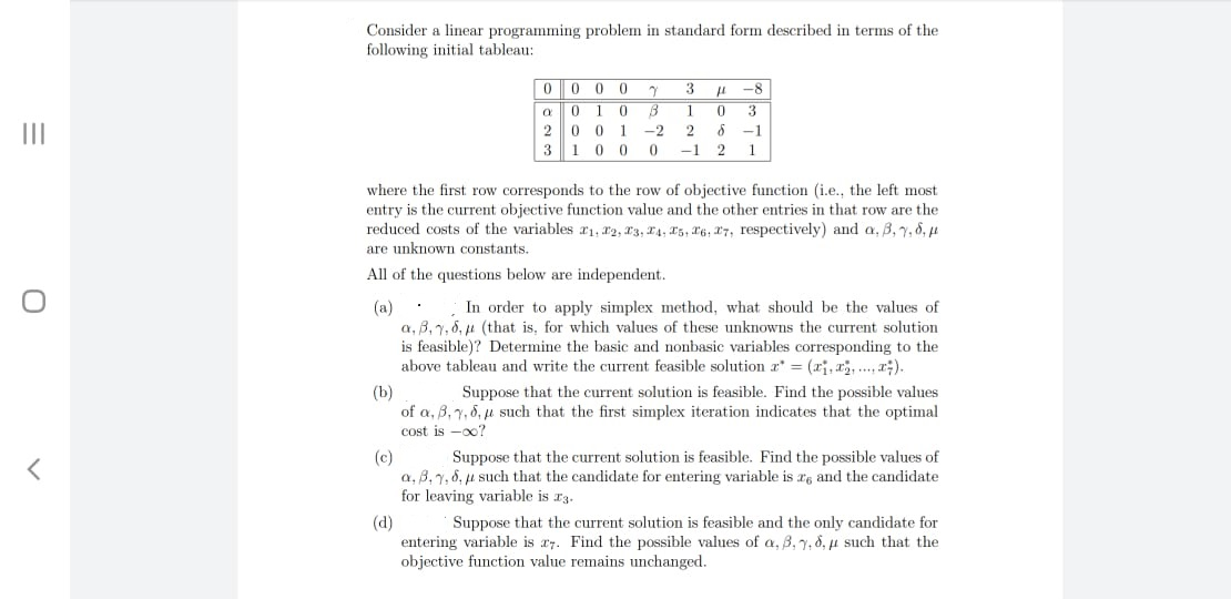 Consider a linear programming problem in standard | Chegg.com