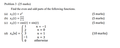 Solved Problem 3 (25 marks) Find the even and odd parts of | Chegg.com