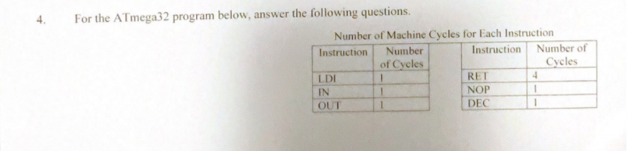 4. For the ATmega32 program below, answer the | Chegg.com