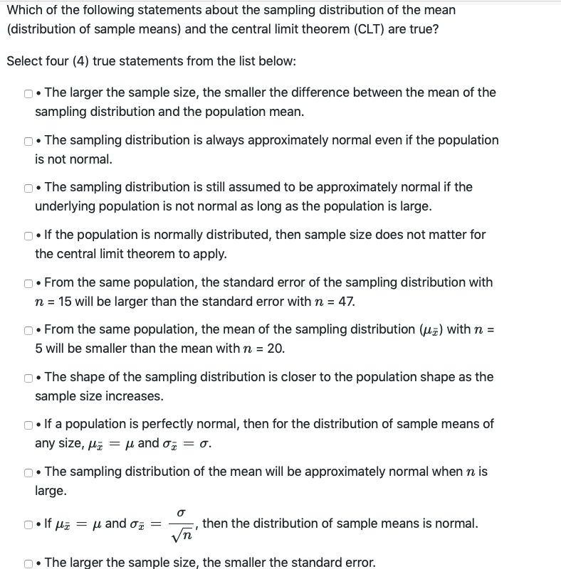 Solved Which of the following statements about the sampling | Chegg.com