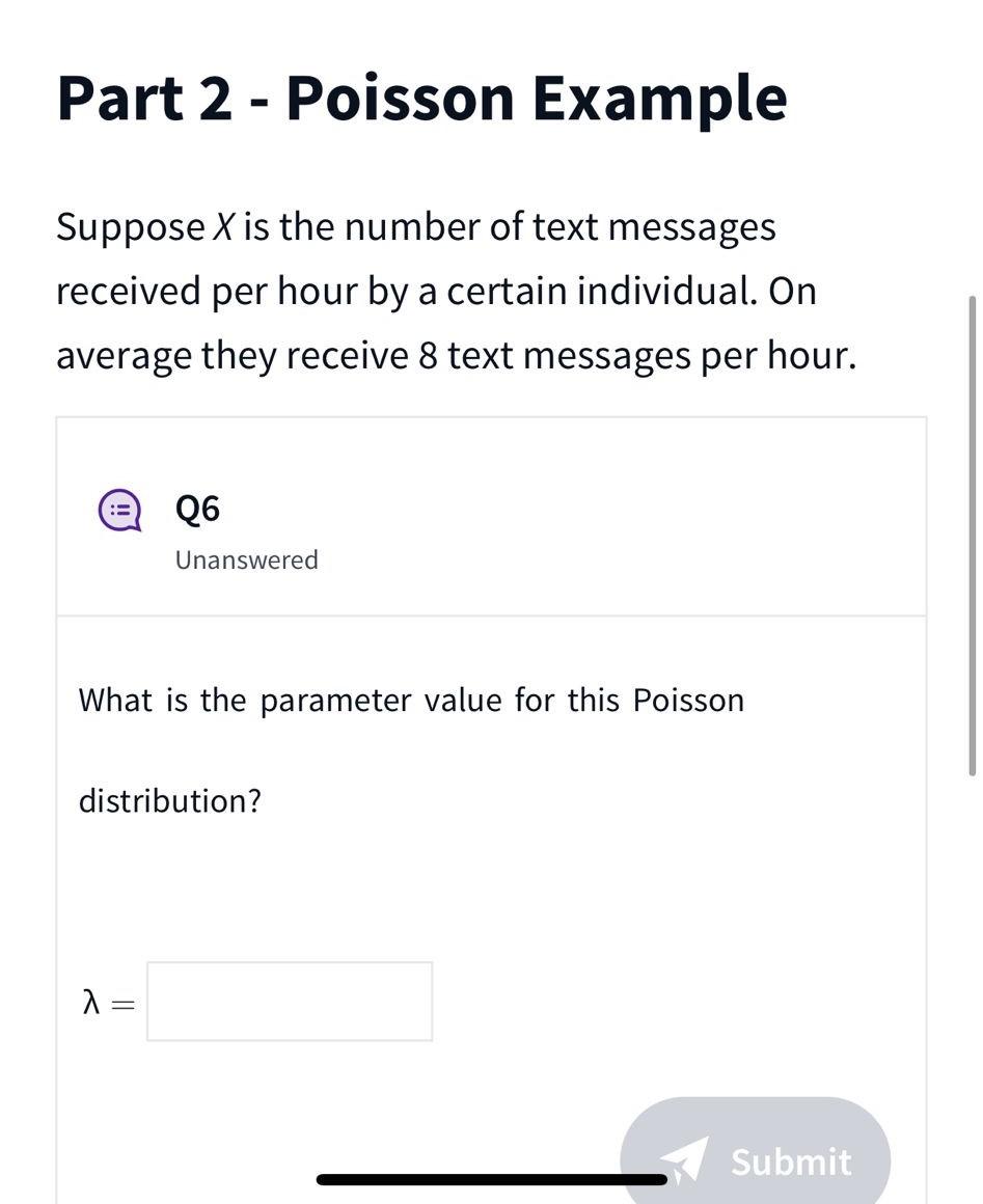 Solved Part 2 - Poisson Example Suppose X is the number of | Chegg.com