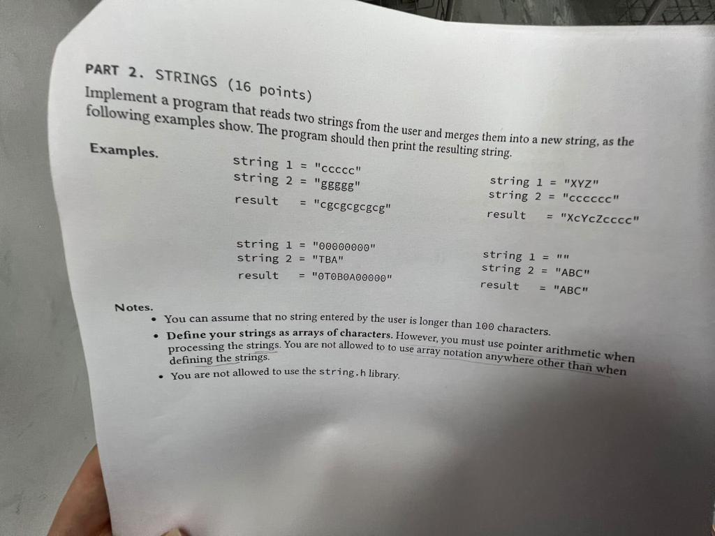 Solved Part 2 Strings 16 Points Implement A Program That 3726