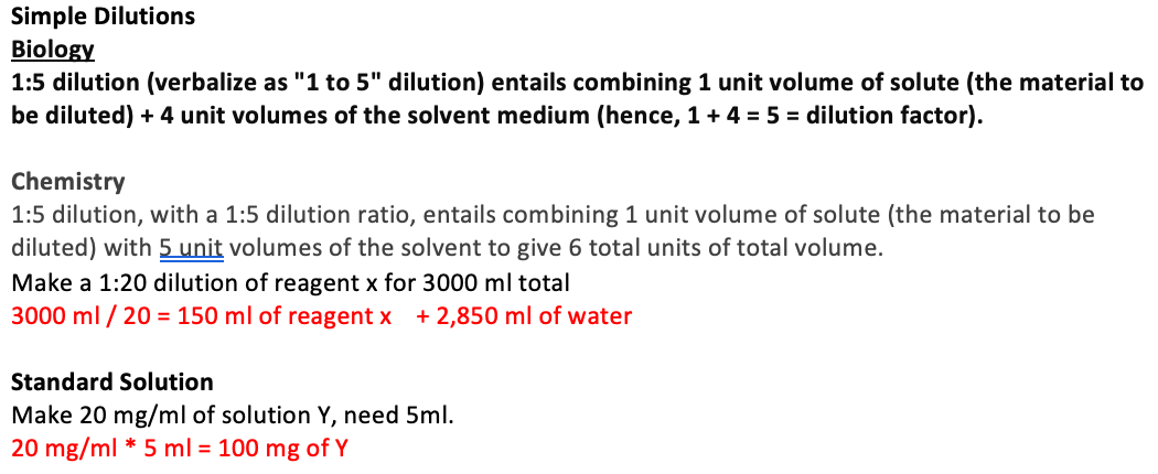 Solved Simple Dilutions Biology 1:5 dilution (verbalize as | Chegg.com