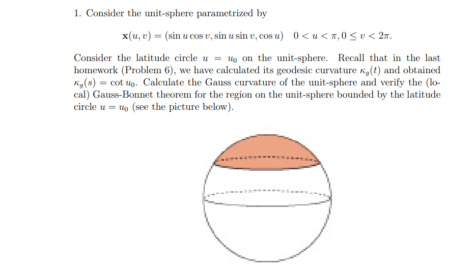 Solved 1. Consider the unit-sphere parametrized by | Chegg.com