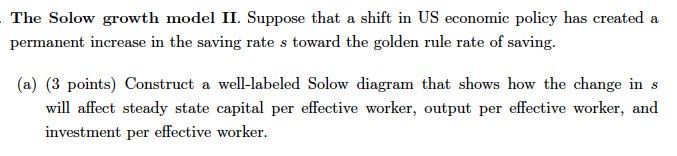 Solved The Solow growth model II. Suppose that a shift in US | Chegg.com