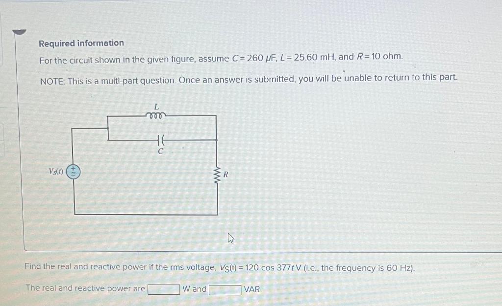 Solved Required information For the circuit shown in the | Chegg.com