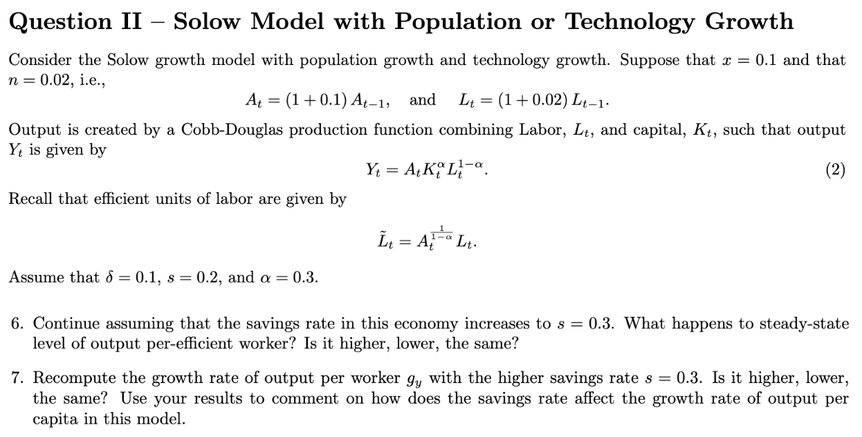 Question II - Solow Model with Population or | Chegg.com