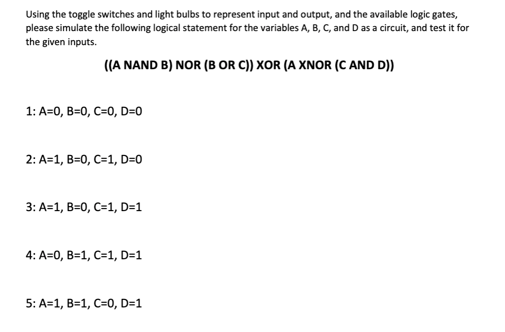 Solved Using the toggle switches and light bulbs to | Chegg.com