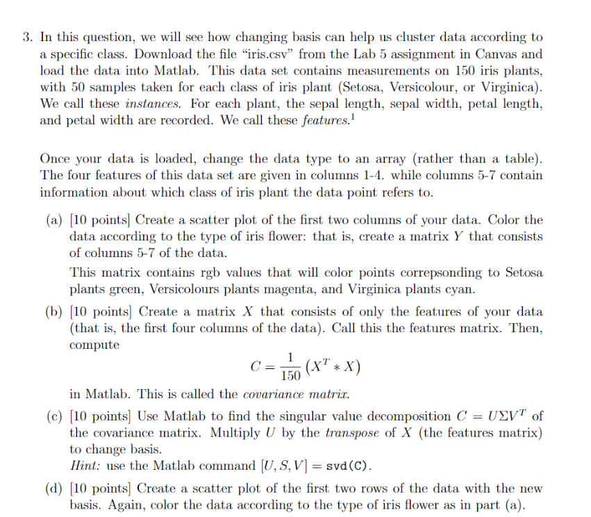 Data Below:sepal_length sepal_width petal_length | Chegg.com