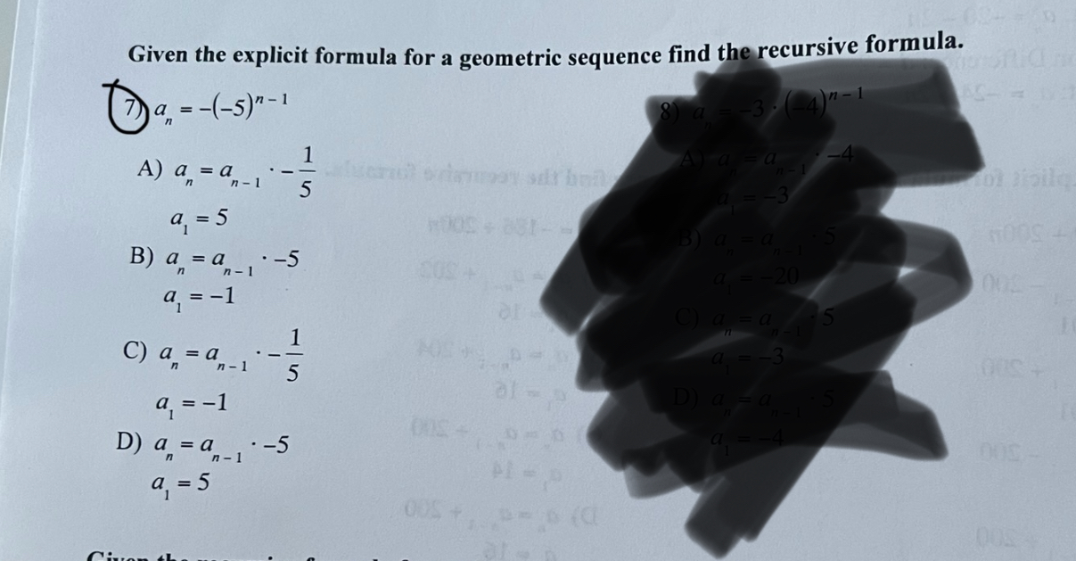 Solved Given the explicit formula for a geometric sequence | Chegg.com