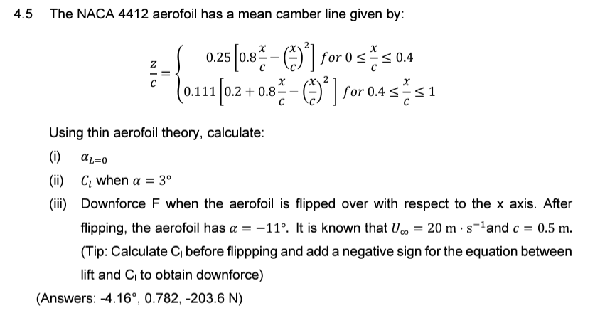 Solved 4.5 The NACA 4412 aerofoil has a mean camber line | Chegg.com