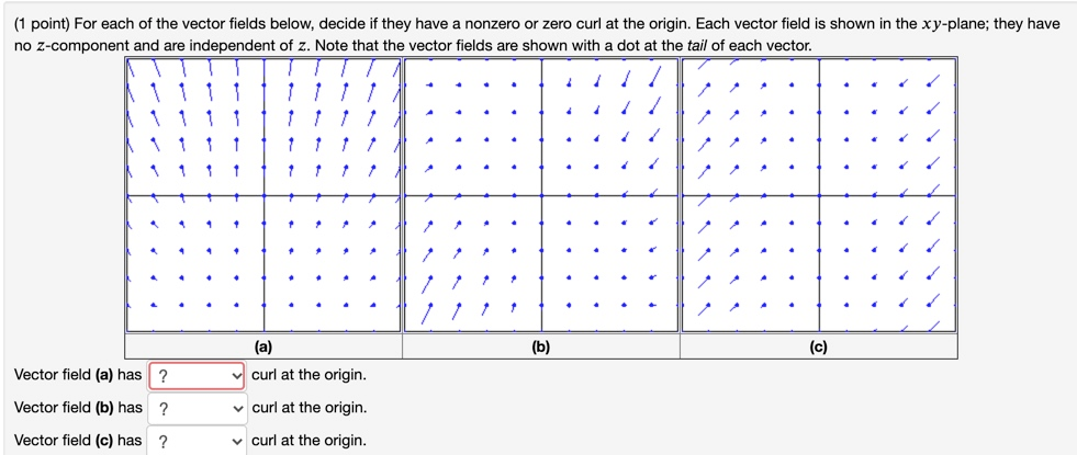 Solved (1 point) For each of the vector fields below, decide | Chegg.com